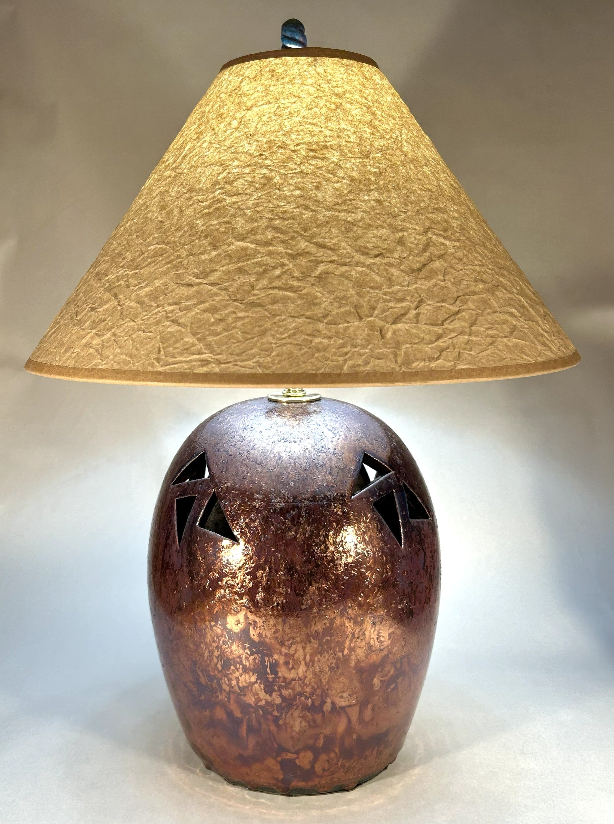 Raku Lamp with Cut outs - Copper Blue Raku Glaze – Canyon Creek Pottery
