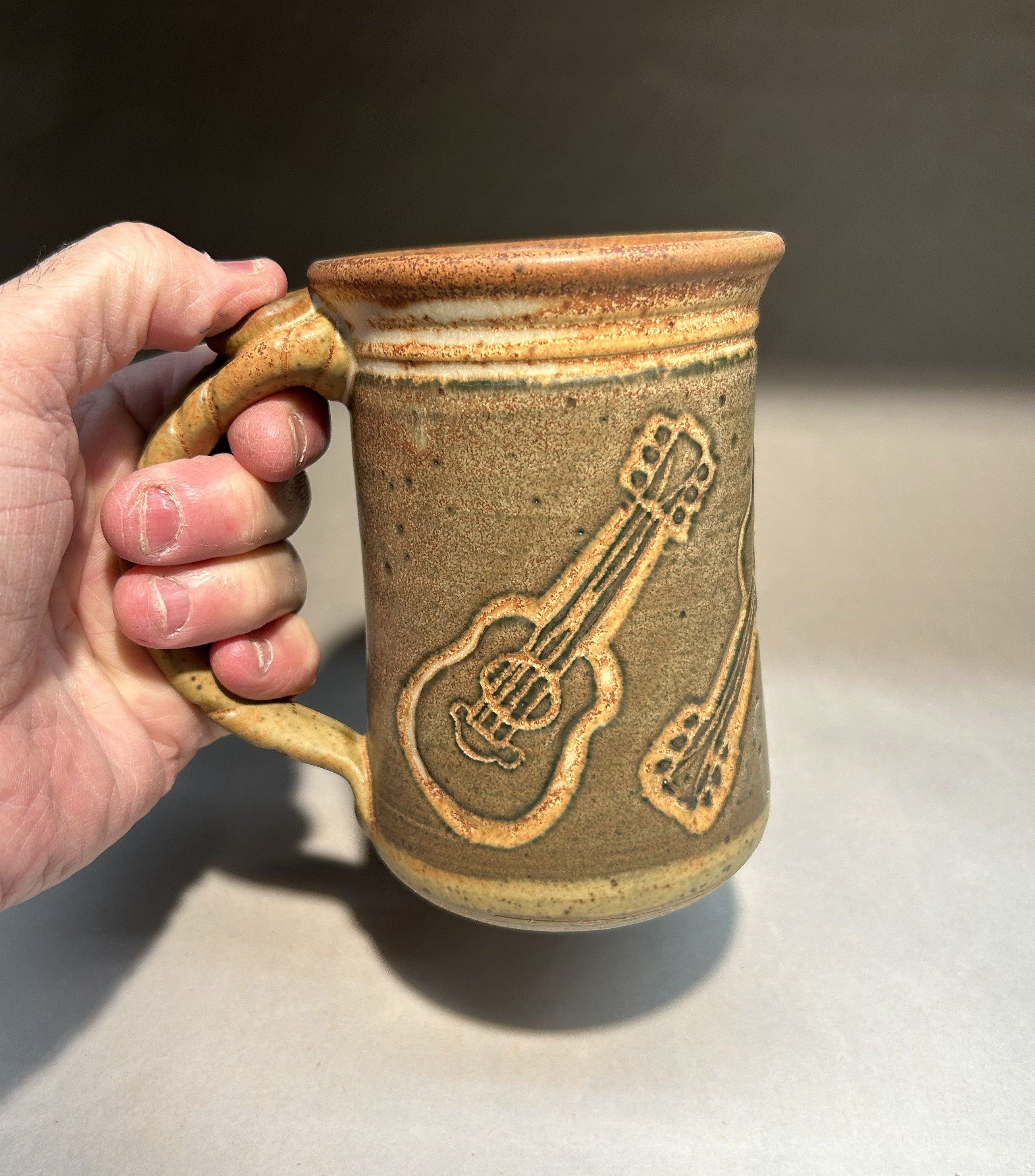Handmade Pottery Mug with Carved Guitar Underglaze Design – Canyon ...